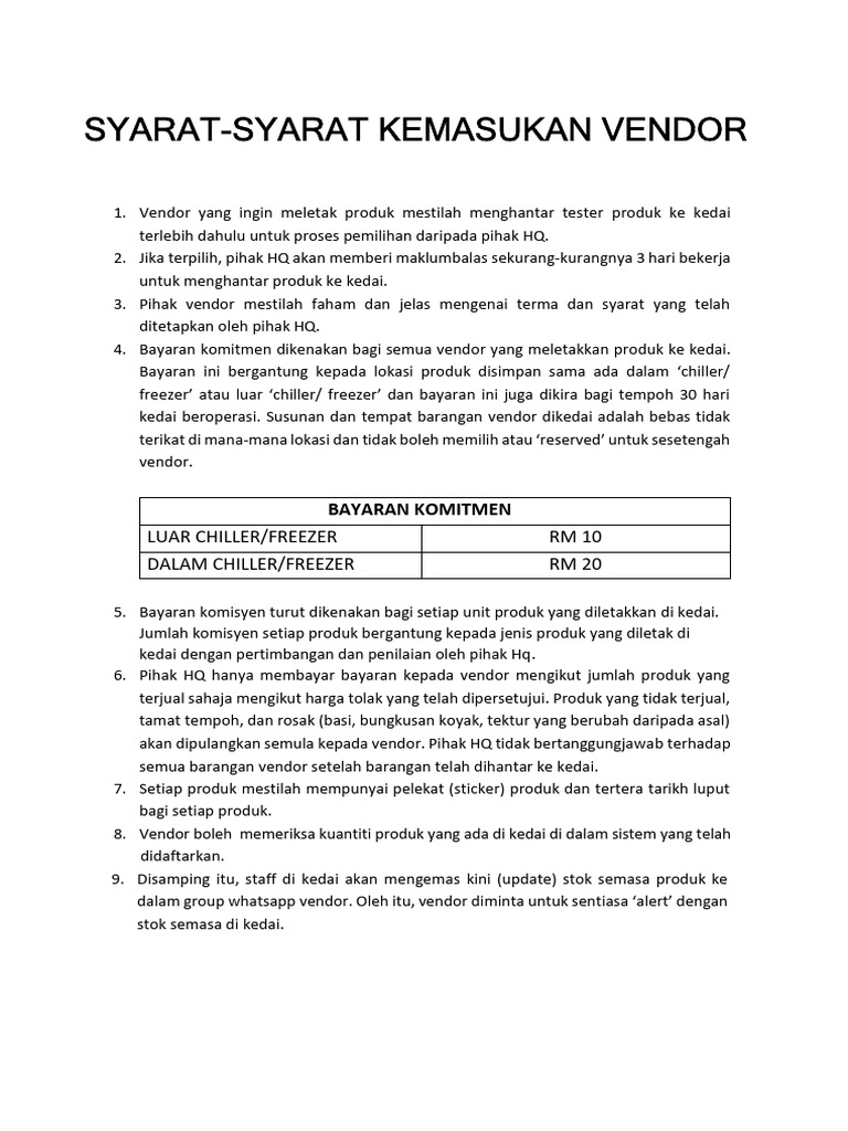 Syarat-Syarat Vendor Kedai 2024 | PDF