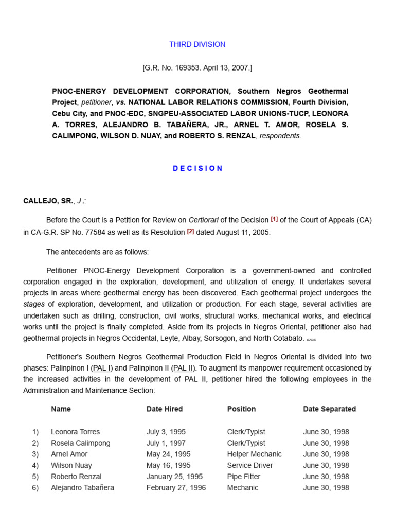 89 PNOC-Energy Development Corporation v. NLRC | PDF