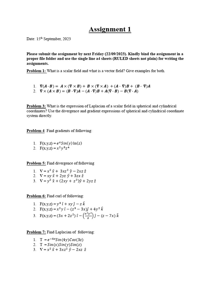 Assignment 1 Vector Calculus | PDF