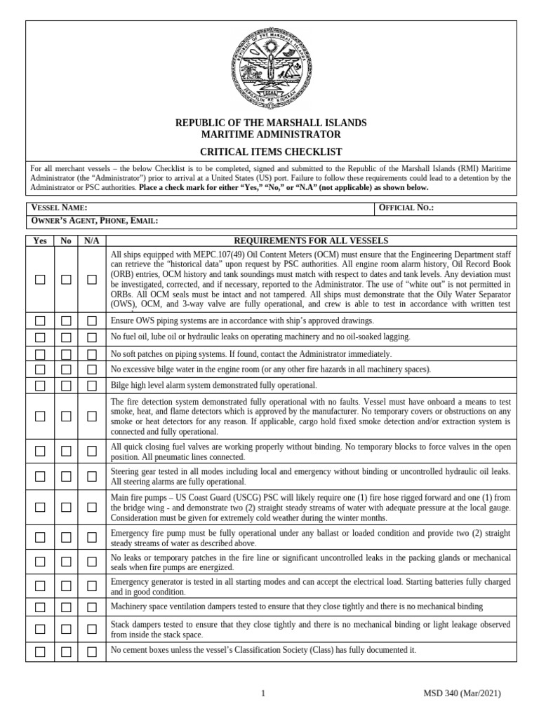 MSD 340 Critical Items Checklist | PDF