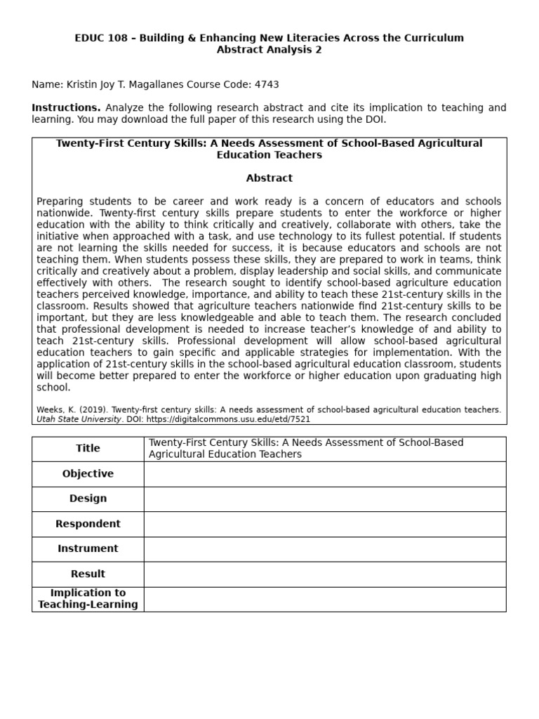 EDUC 108 - Abstract Analysis 2 | PDF