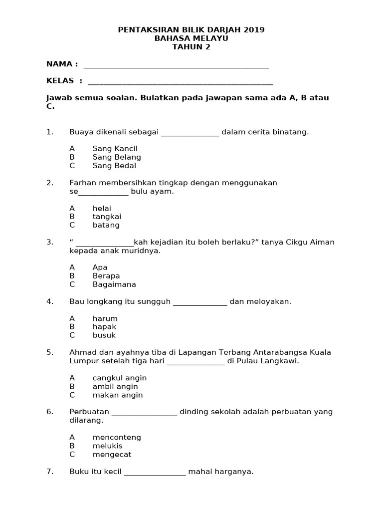 PAT BM Tahun 2 2019 (2B) | PDF