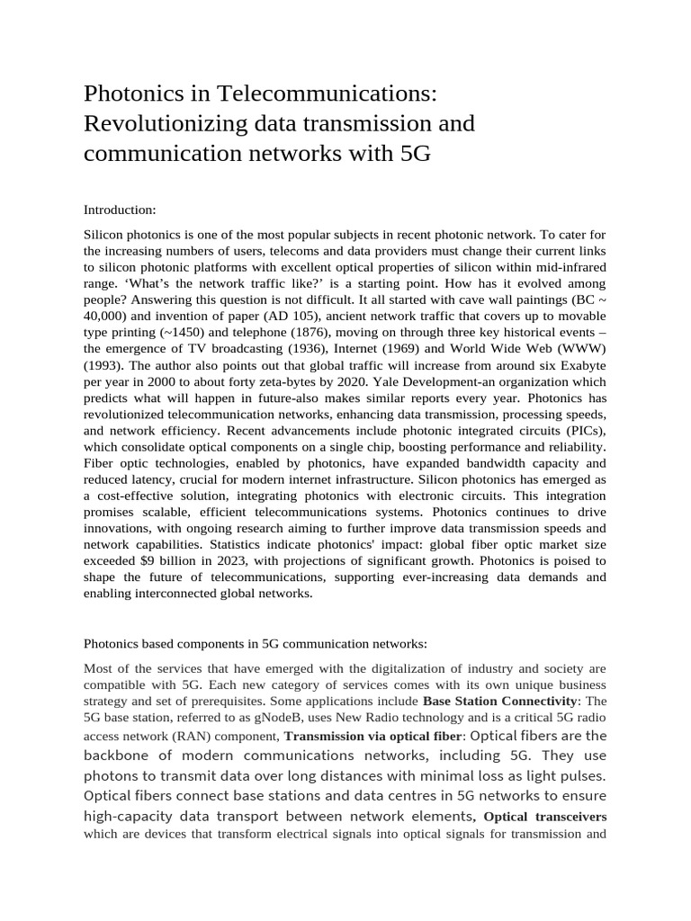 Photonics in Telecommunications | PDF