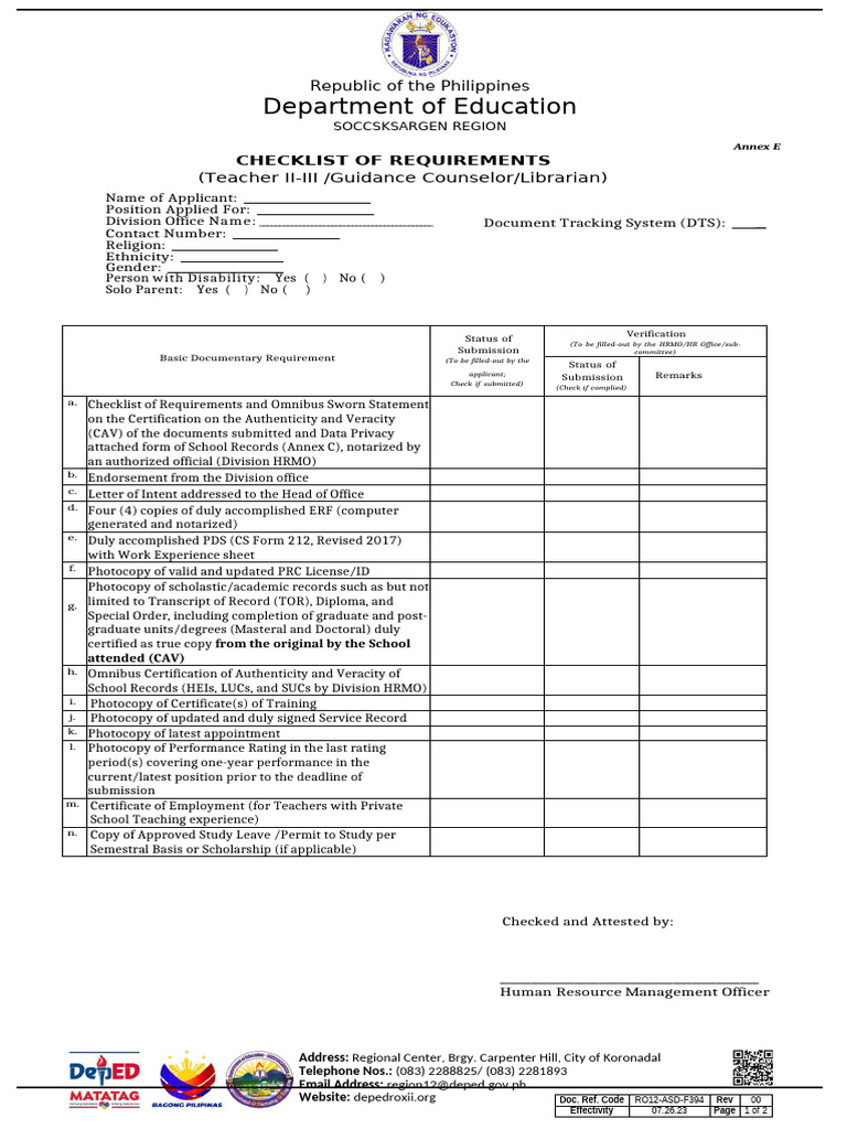 ERF-TII-TIII-NEW-TEMP-CHECKLIST-OF-REQUIREMENTS | PDF