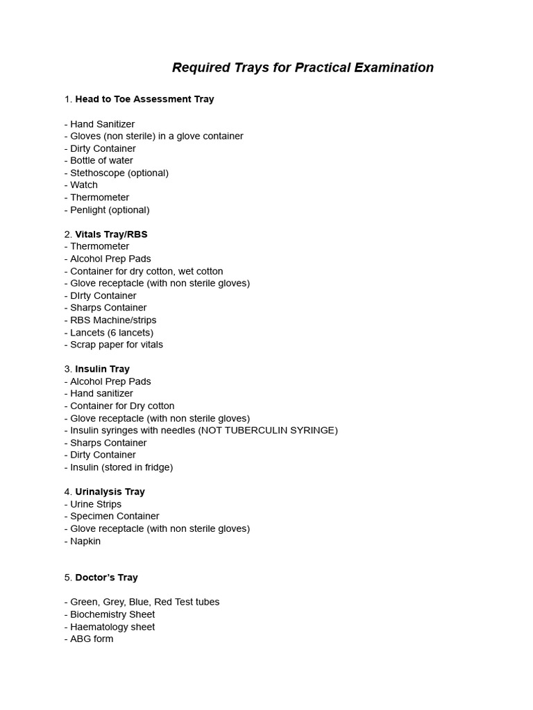 Trays For Council Practical Examination | PDF