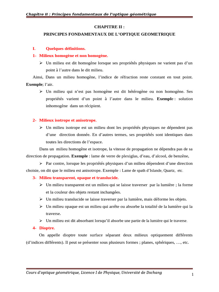 Chapitre II Optique Amélioré | PDF