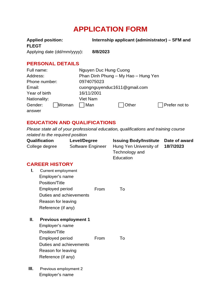 GIZ Application Form | PDF