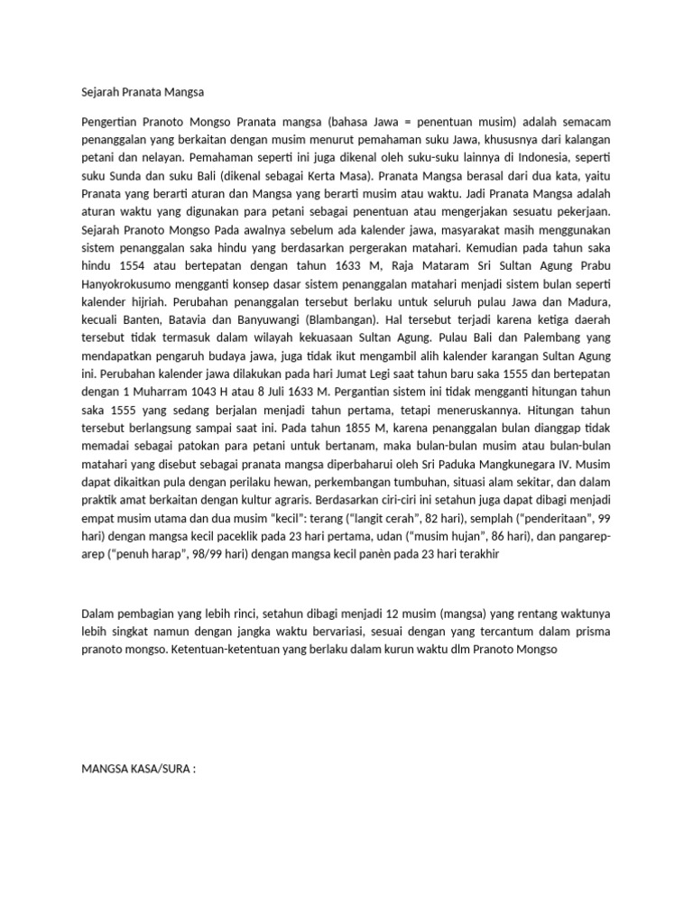 Sejarah Pranata Mangsa | PDF