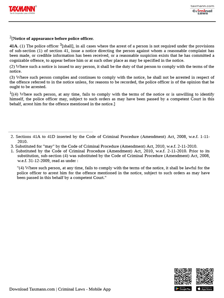 Section - 41A of Code of Criminal Procedure | PDF