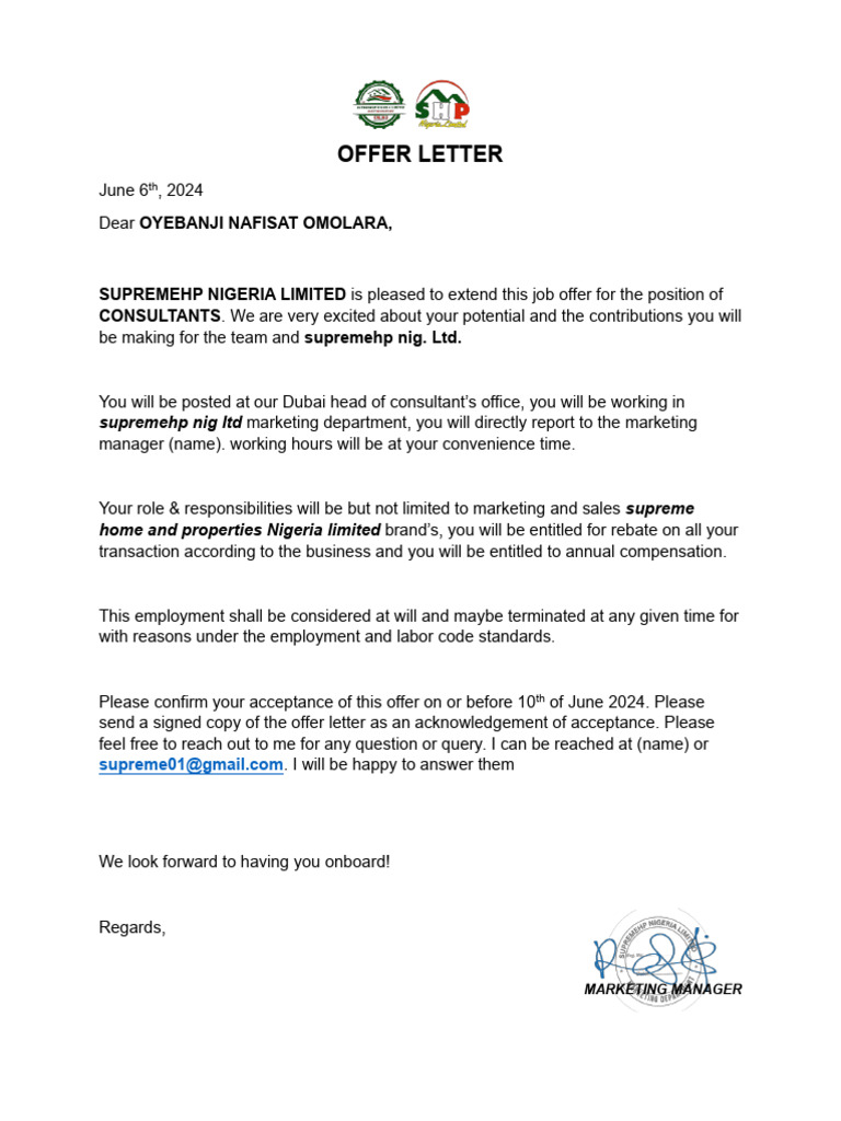 OFFER LETTER | PDF