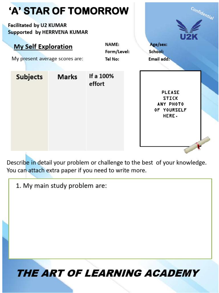 'A' STAR OF TOMORROW Student's Form - To Be Printed & Filled Out | PDF