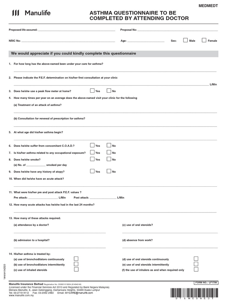 Asthma Questionnaire | PDF