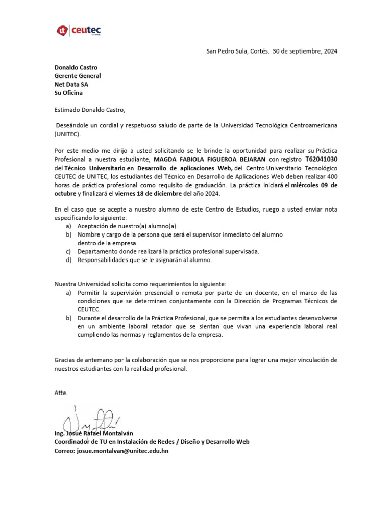 Carta Practica - FO-GR-008 MAGDA FABIOLA FIGUEROA BEJARAN | PDF