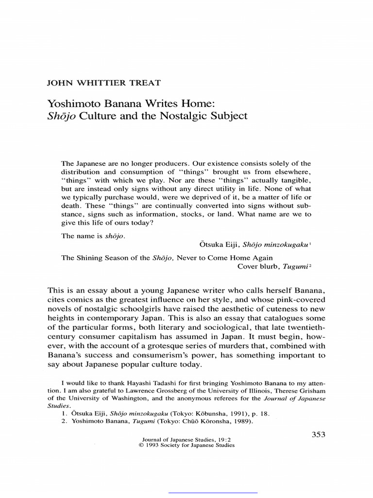 John Whittier Treat Yoshimoto Banana Writes Home Shojo | PDF