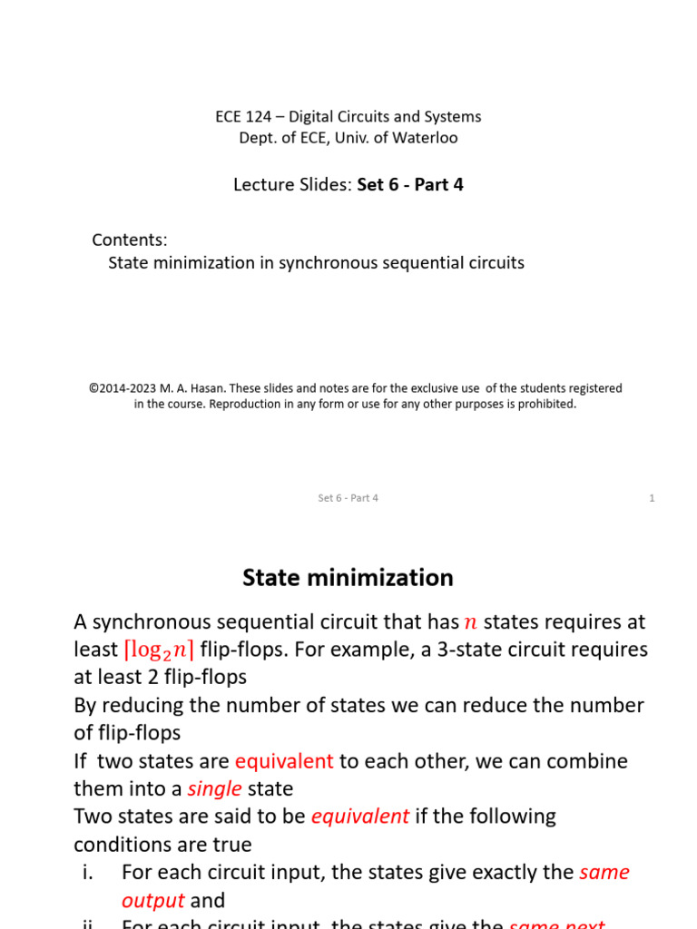 Set 6 Part 4 State Minimization Pdf 1518