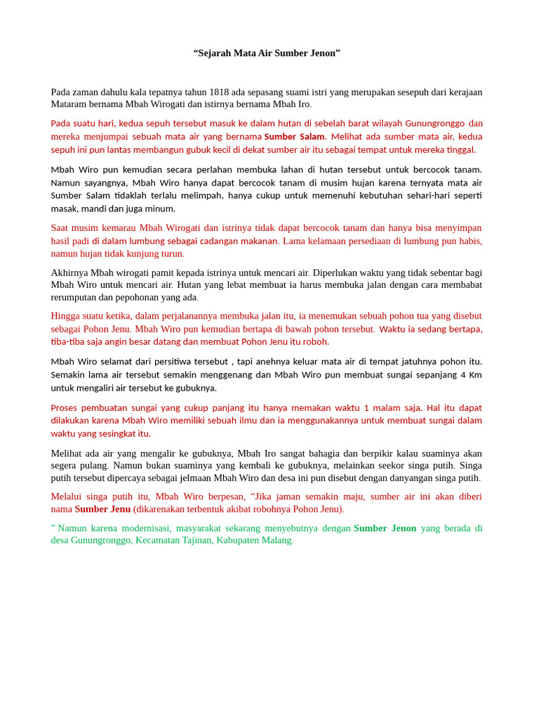 Sejarah Mata Air Sumber Jenon | PDF