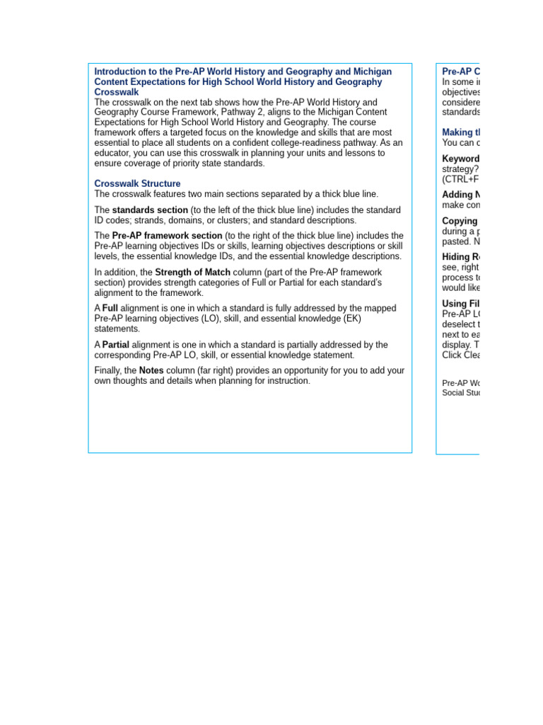 Pre Ap World History and Geography Crosswalk Michigan | PDF