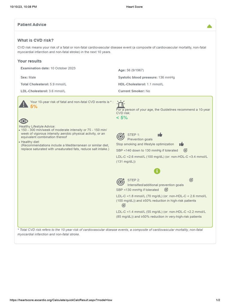 Heart Score - CASE 1 | PDF