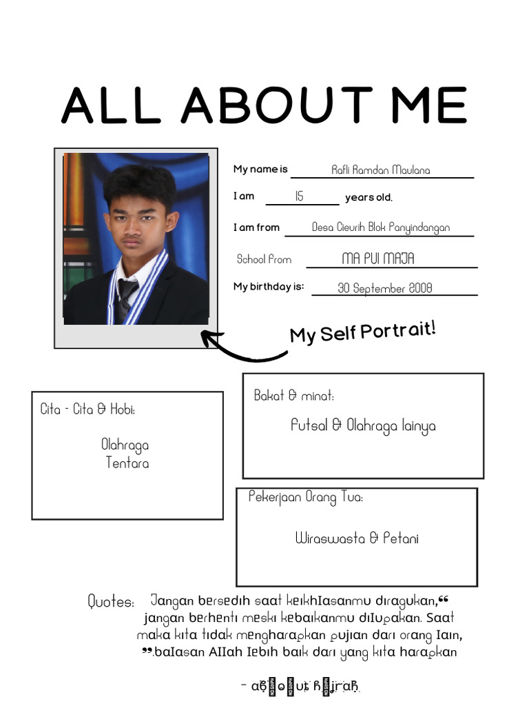 Simple Black and White Student Introduction All About Me Worksheet ...