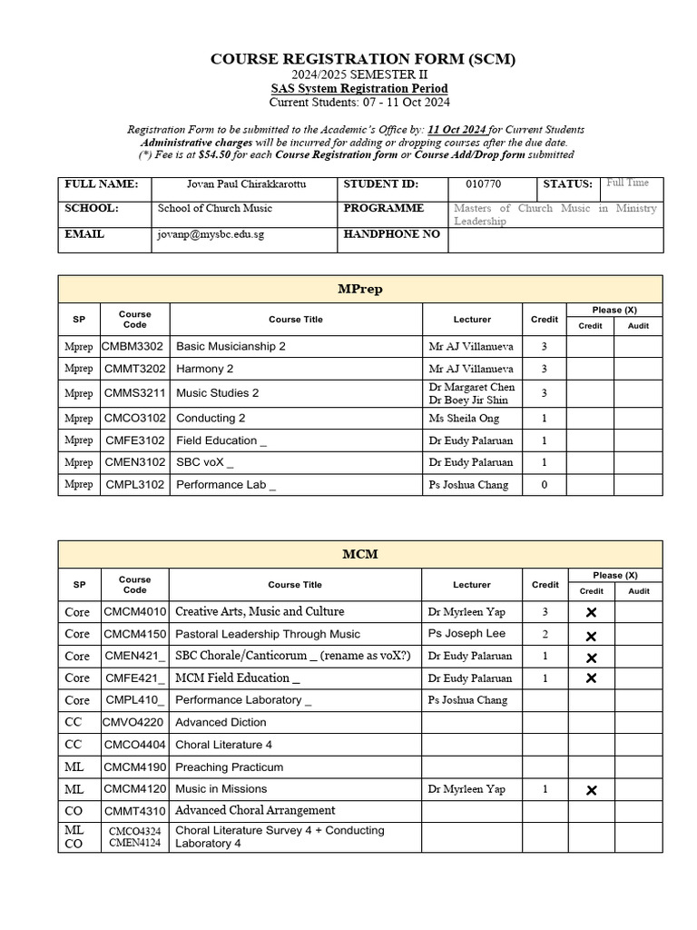 Jovan - Non-Applied - SCM COURSE REGISTRATION FORM Jan 25 - May 25 | PDF