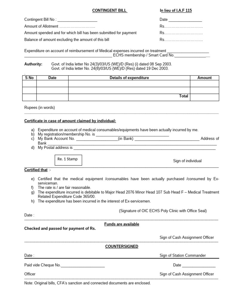 Format Contingent Bill PDF Expense Finance Money Management