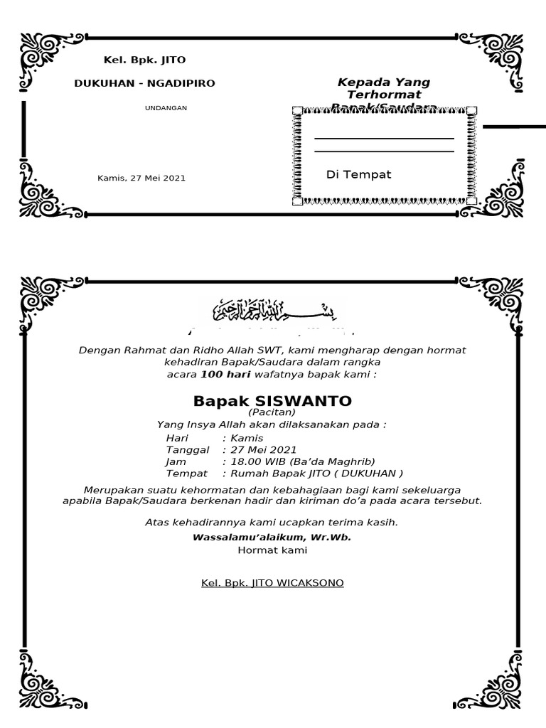 Model Undangan 100 Harii | PDF