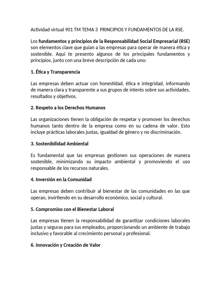 Actividad Virtual 901 TM Tema 3 Principios y Fundamentos de La Rse | PDF