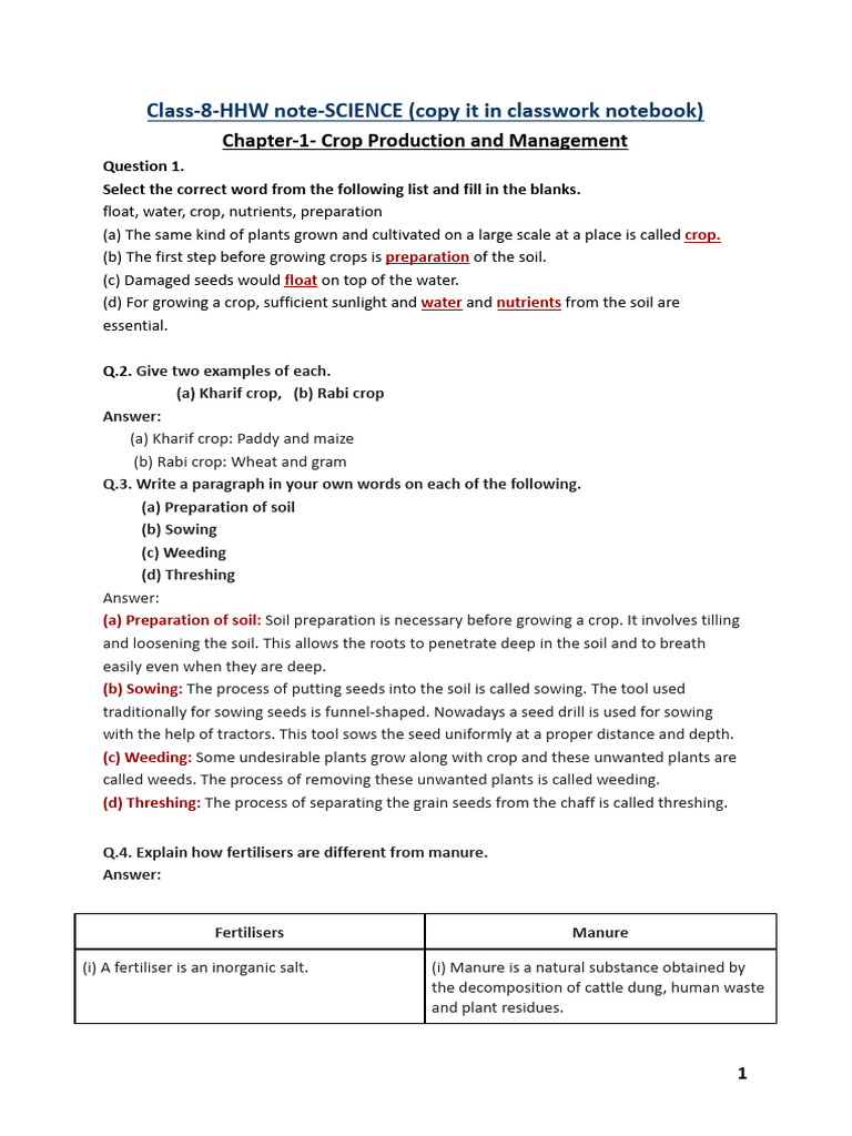 Class 8 HHW Notes | PDF