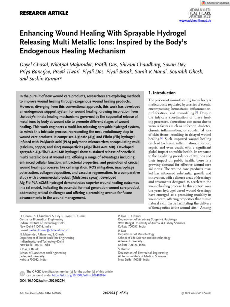 Adv Healthcare Materials - 2024 - Ghosal - Enhancing Wound Healing With ...
