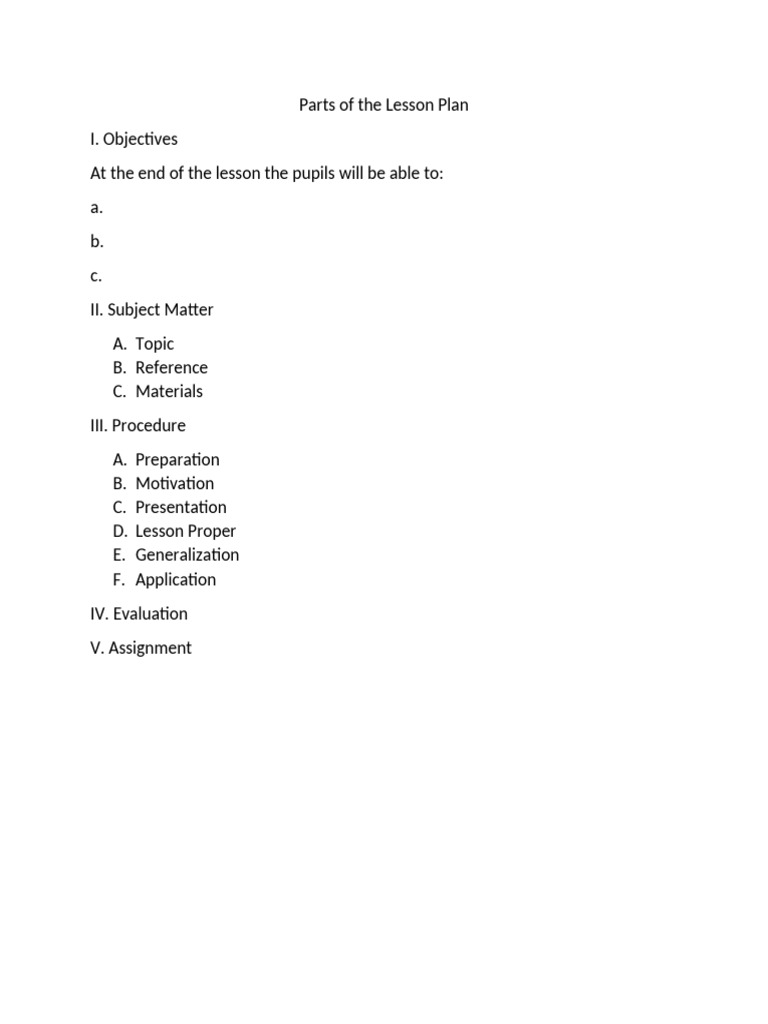 Parts of the Lesson Plan | PDF
