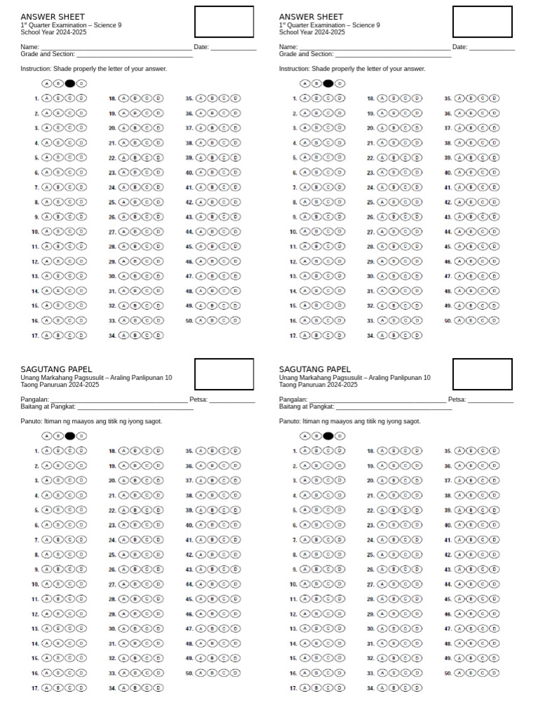 ANSWER SHEET - Shading Editable | PDF