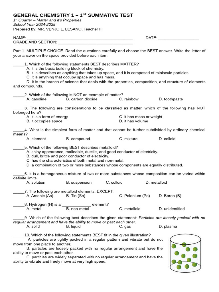 Gen - Chem.1 - 1st Summative Test | PDF