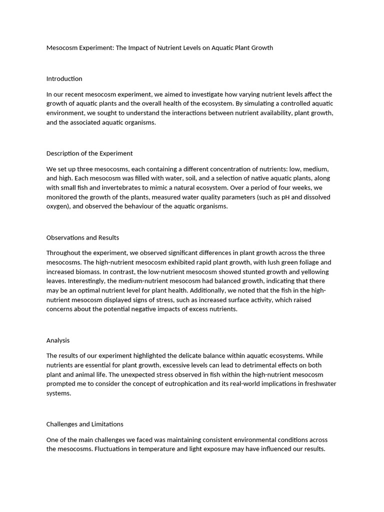Mesocosm Experiment | PDF