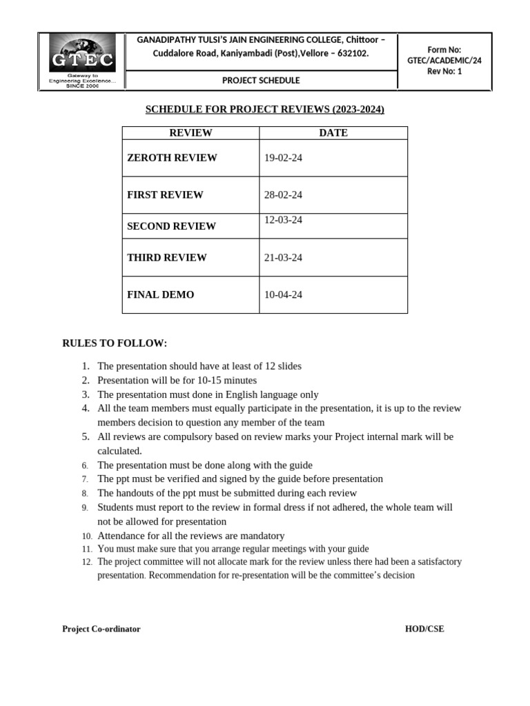 Project Schedule 2024 | PDF