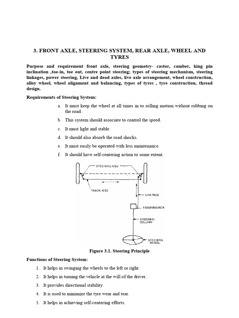Front Axle, Steering System, Rear Axle, Wheel and Tyres | PDF