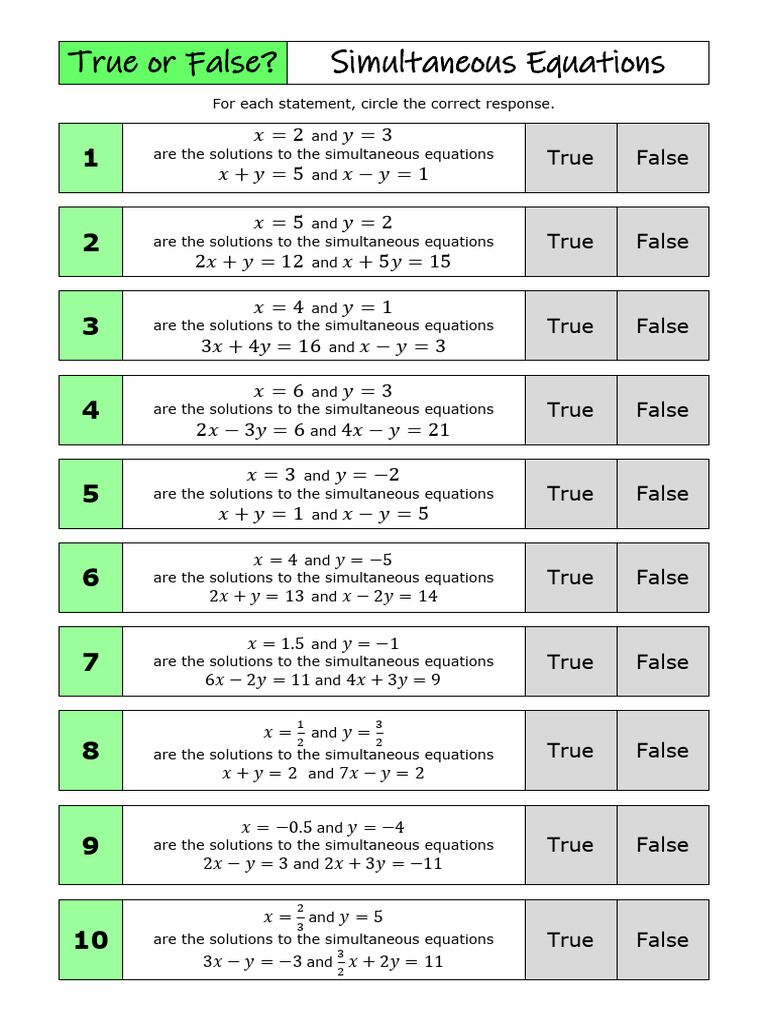 Simultaneous EquationsPractice2 | PDF