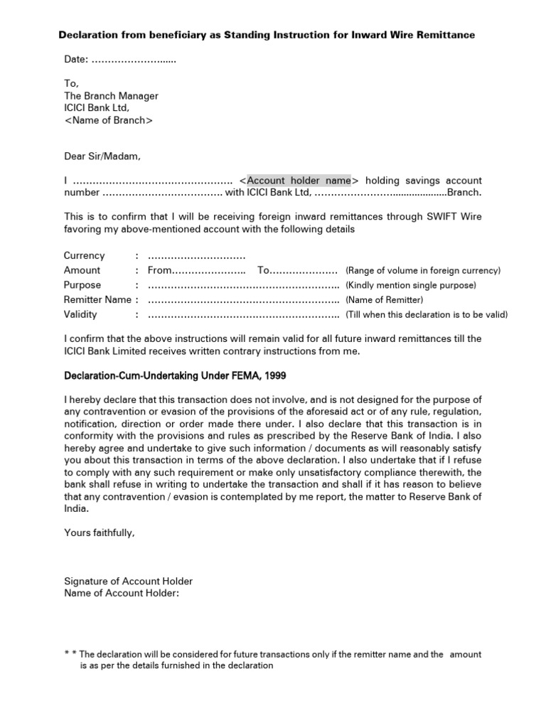 one-time-declaration-inward-wire-remittance | PDF