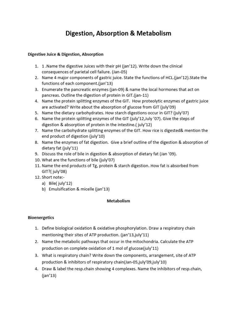 Digestion Absorption and Metabolism | PDF | Glycolysis | Science ...