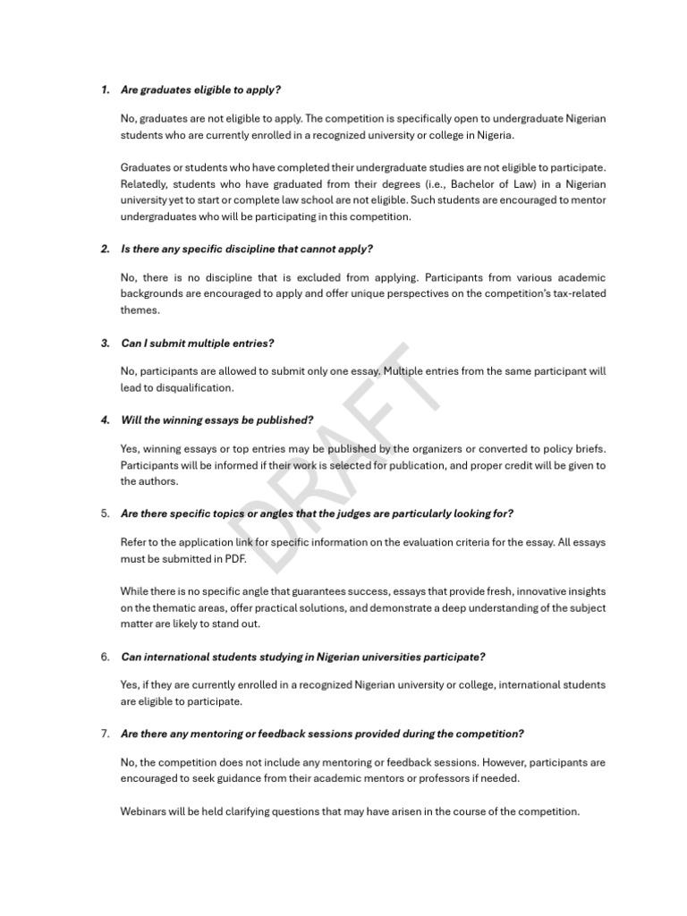 FAQs On The UNDP Tax For SDGs Initiative Essay Competition | PDF