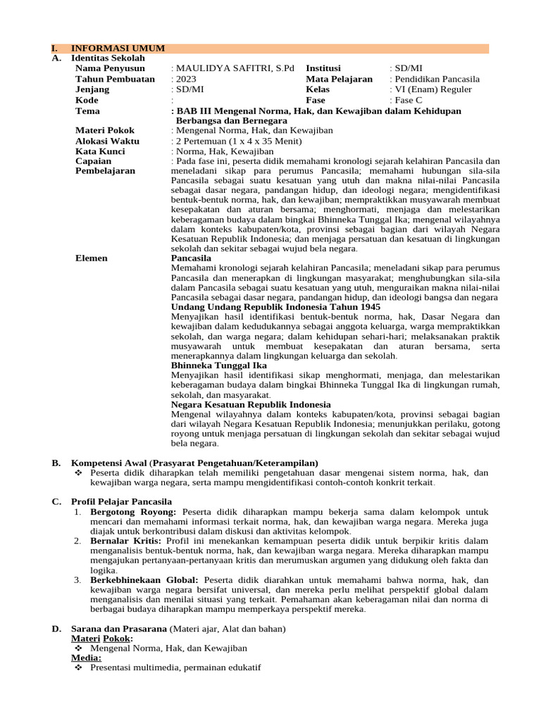 MODUL AJAR BAB III PERTEMUAN 1 Dan 2 | PDF