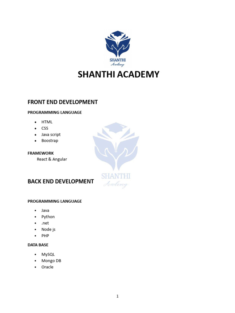Shanthi Academy(Training Syllabus) | PDF
