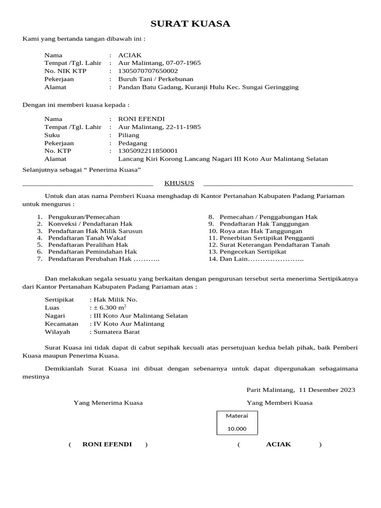Surat Kuasa | PDF