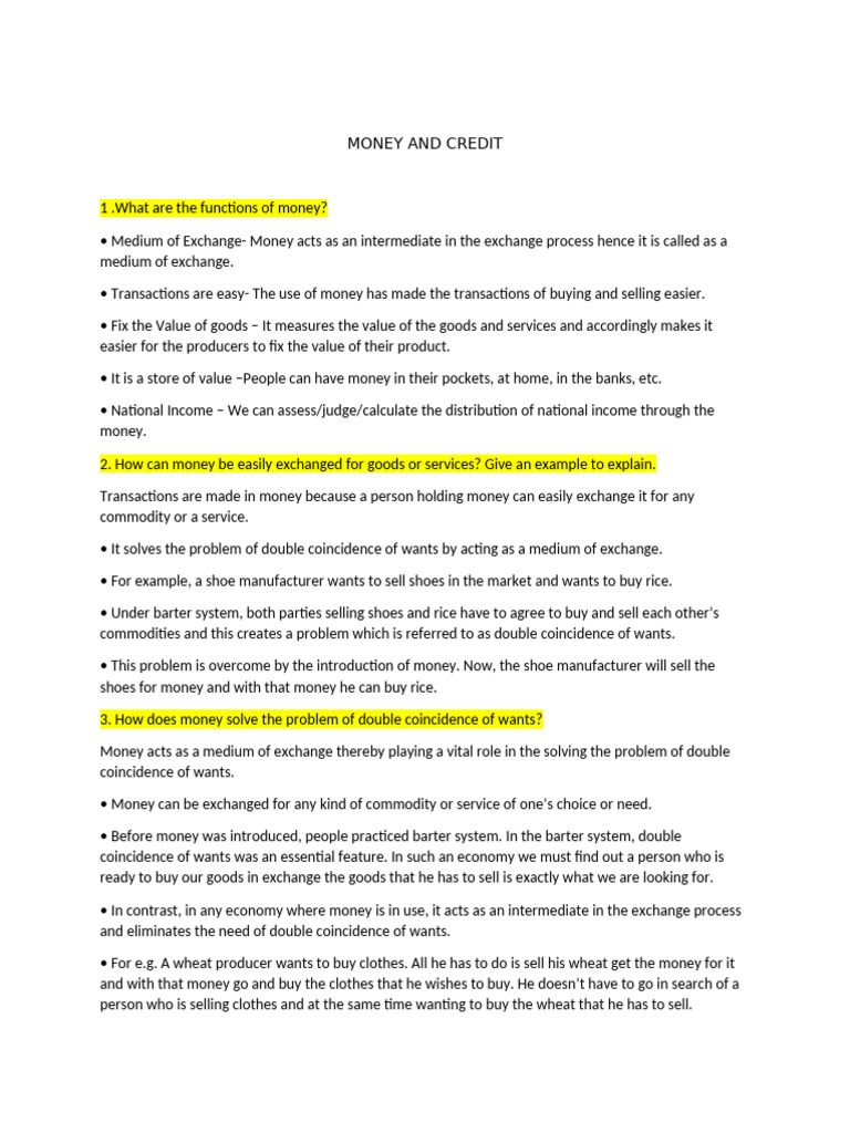 Money and Credit-Gd 10 | PDF