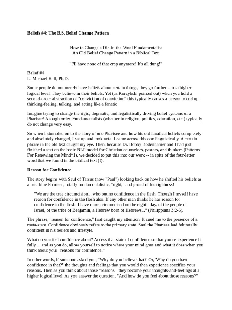 Beliefs 4 The B.S. Belief Change Pattern | PDF