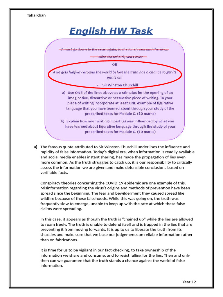 English HW Task - Taha Khan | PDF