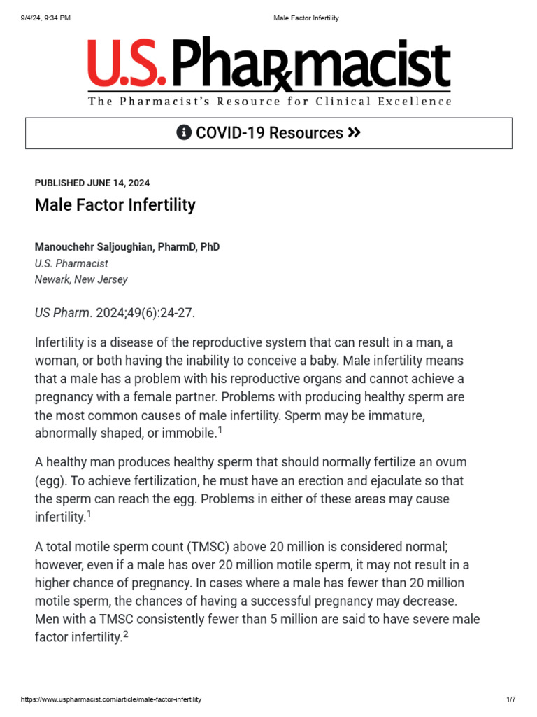 Male Factor Infertility | PDF