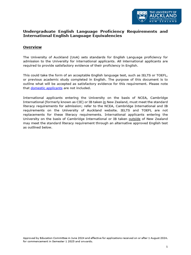 2025 UG English Language Requirements Final Newzealand | PDF