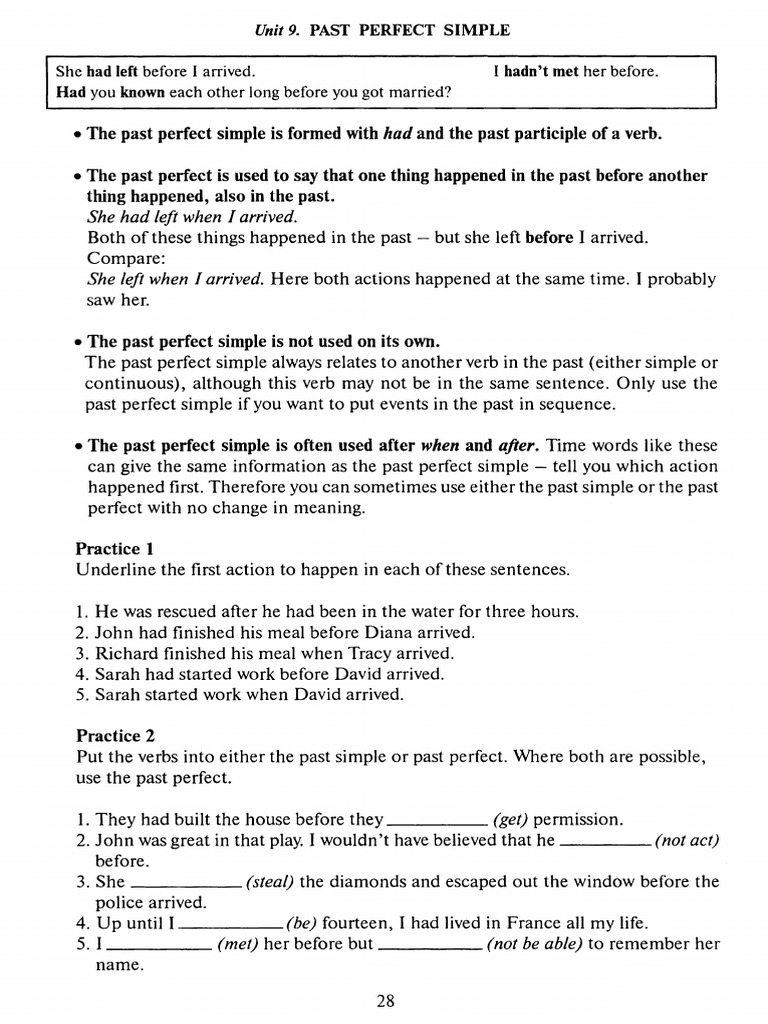 Grammar Review - 9 Past Perfect Simple | PDF