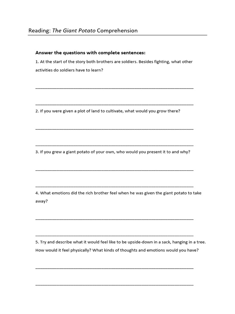 1 - Brothers Grimm - The Giant Potato COMPREHENSION | PDF