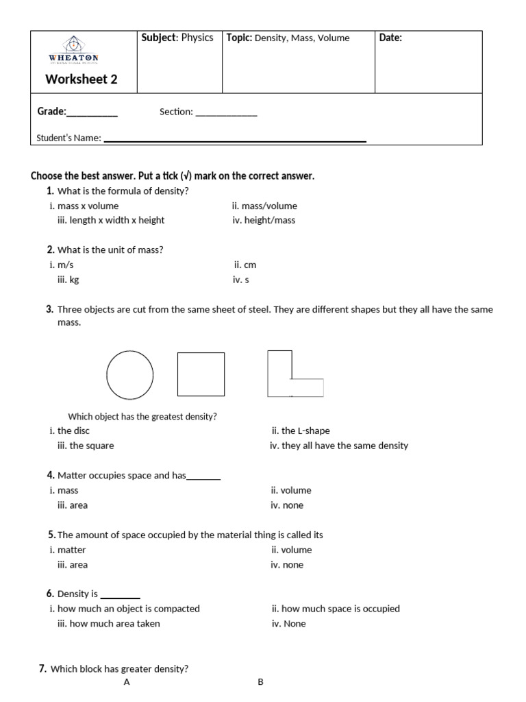 G7 Worksheet Measurement & Density | PDF